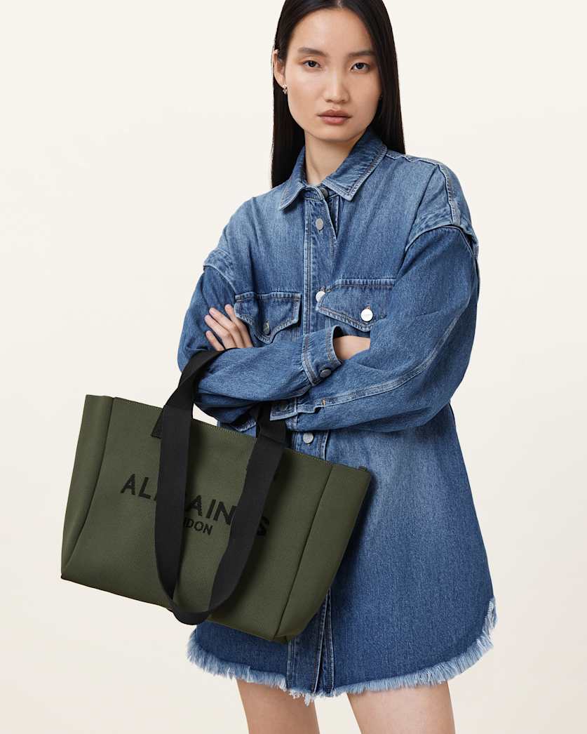 Izzy Logo Print Medium Tote Bag Olive Green | ALLSAINTS FR